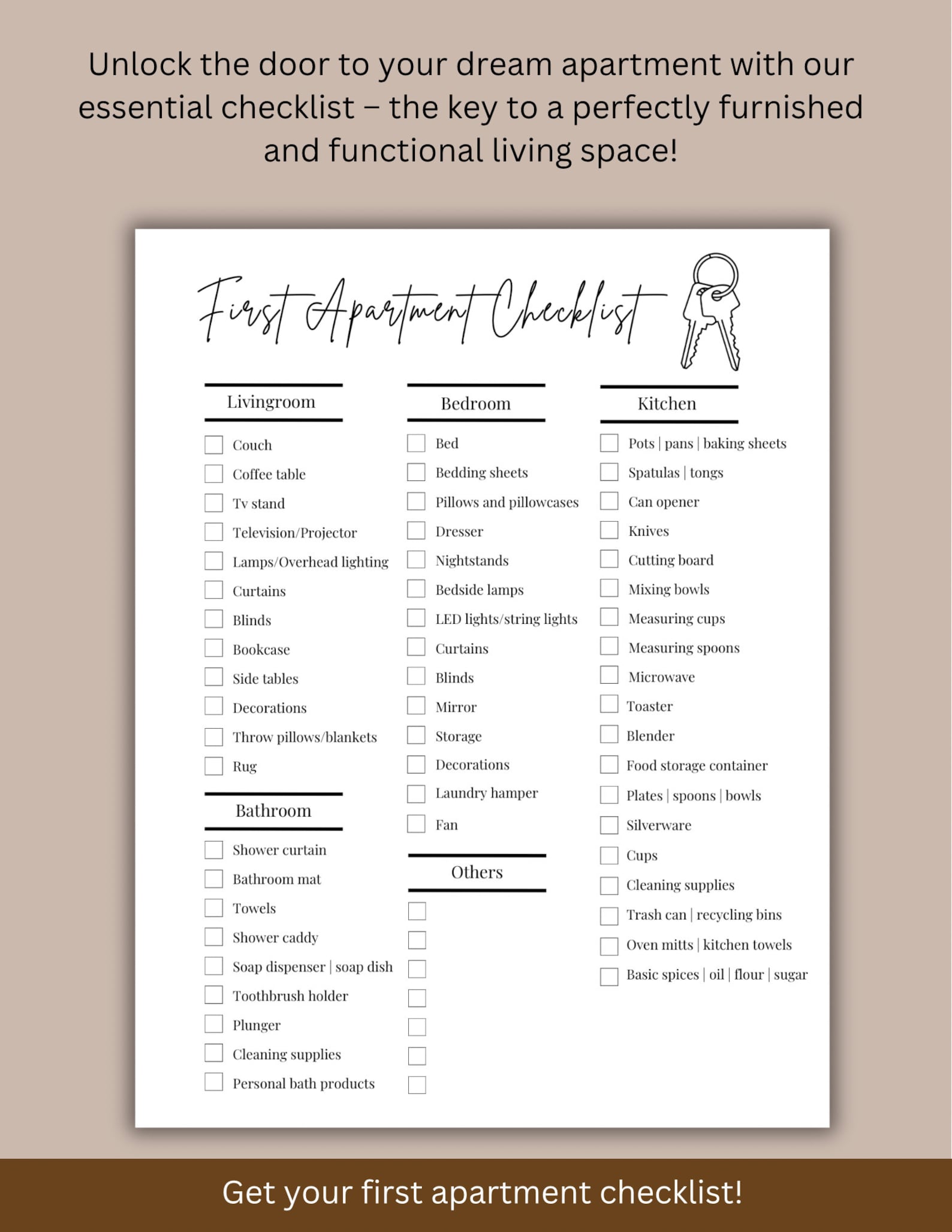 First Apartment Checklist Printable for Moving Out Planner New Home ...
