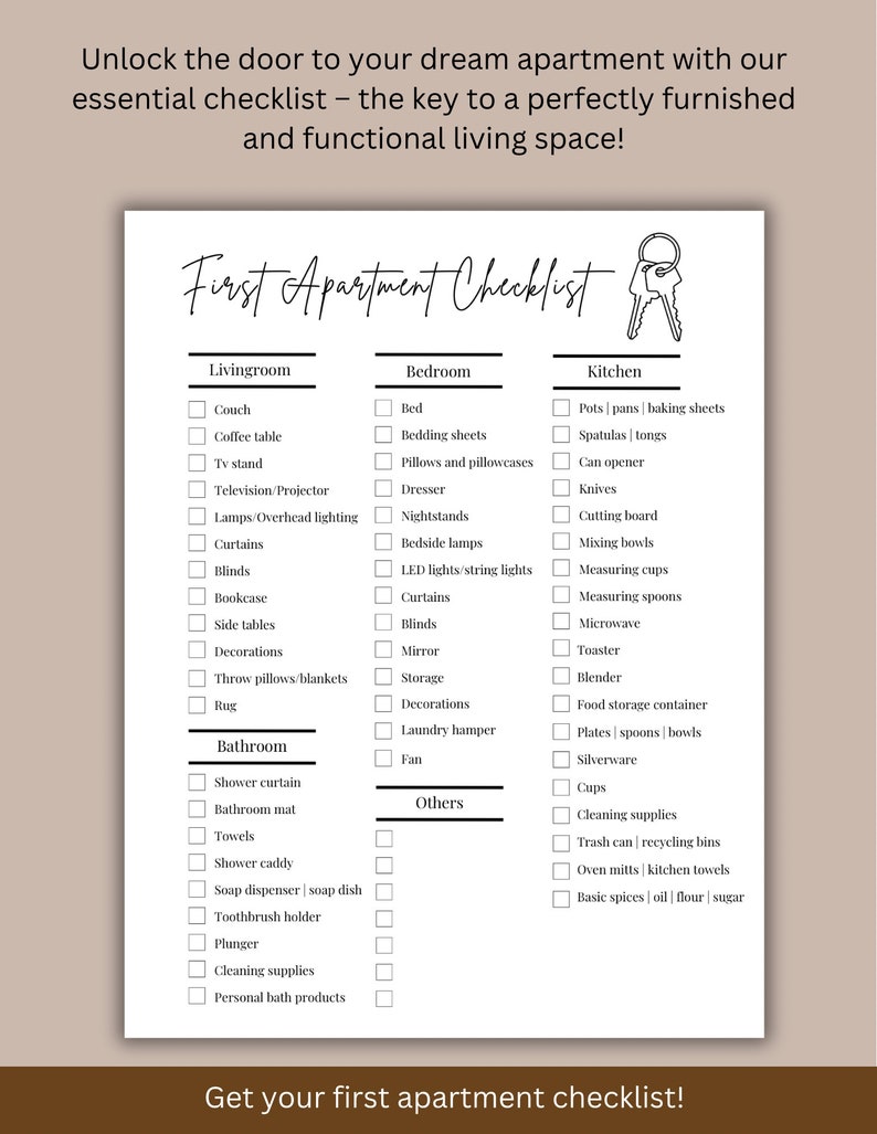 First Apartment Checklist Printable for Moving Out Planner New Home ...