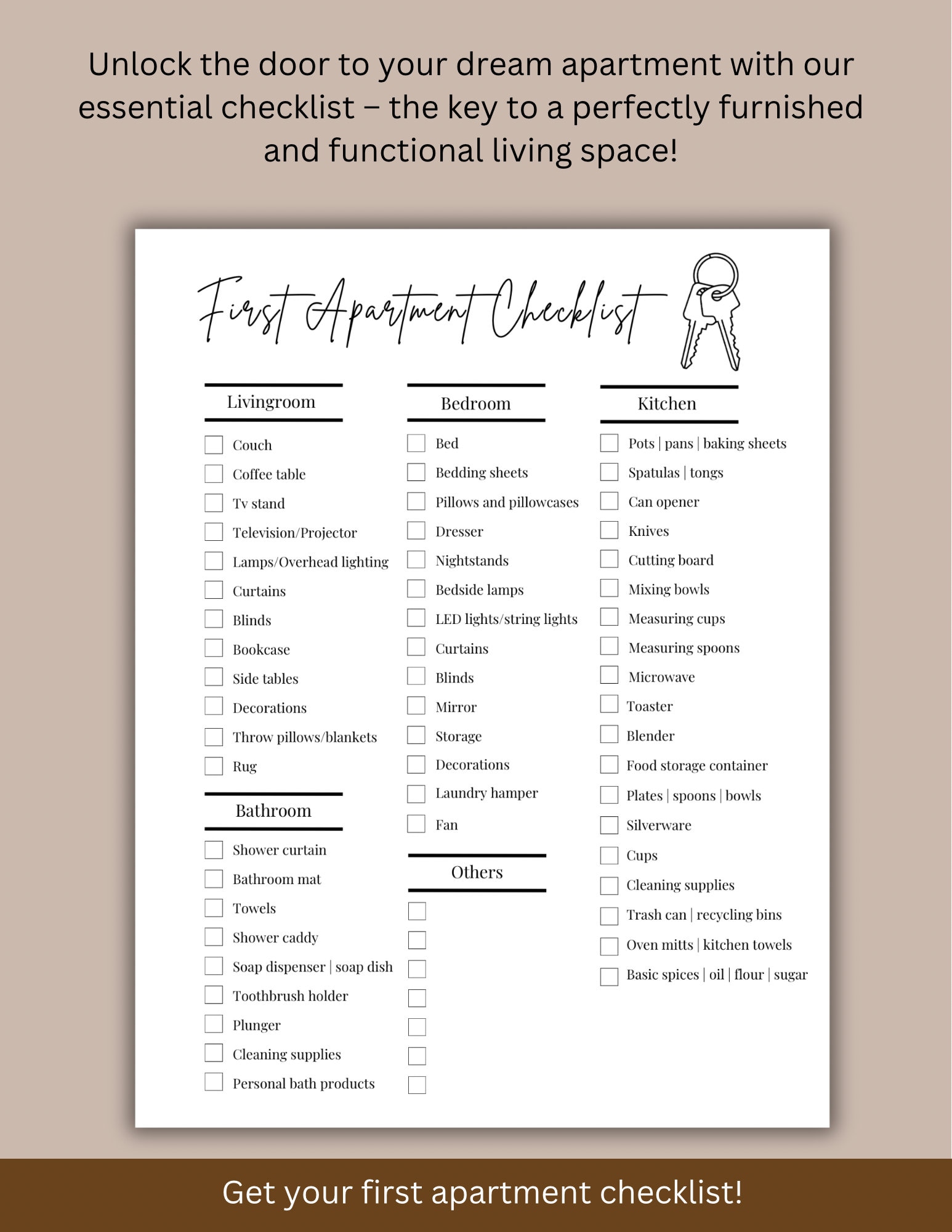 First Apartment Checklist Printable for Moving Out Planner New Home ...
