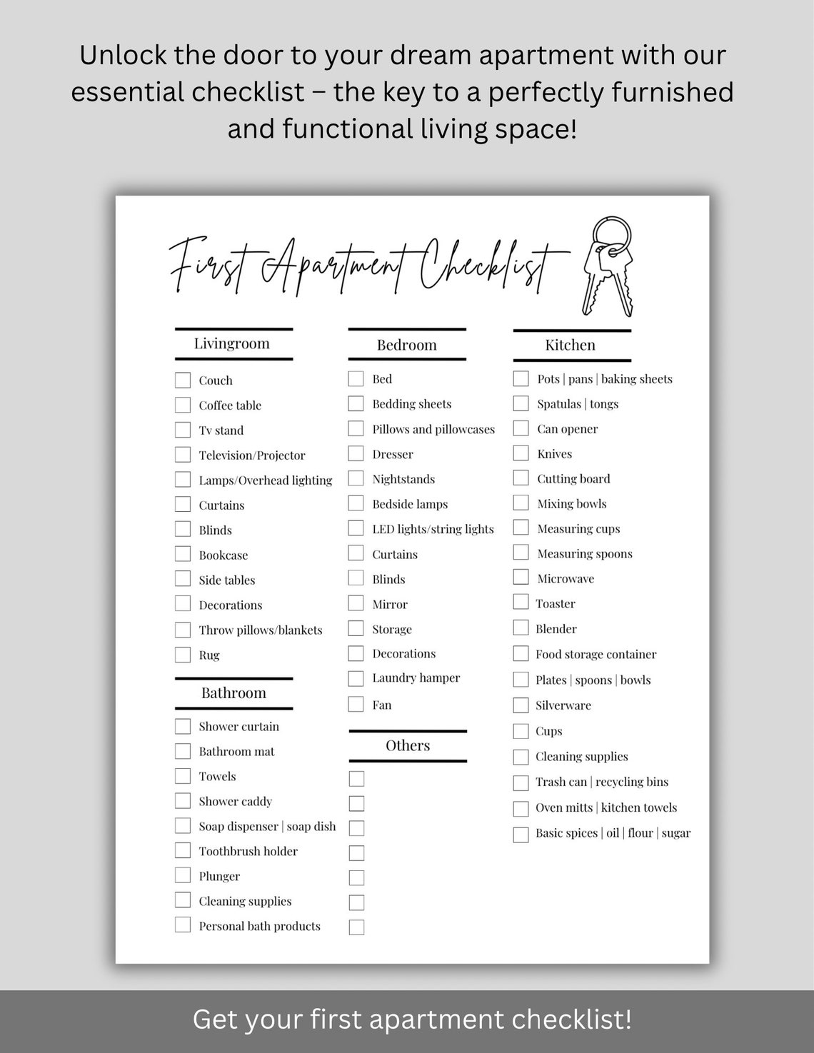 Complete First Apartment Checklist Printable for Moving Day Ultimate ...