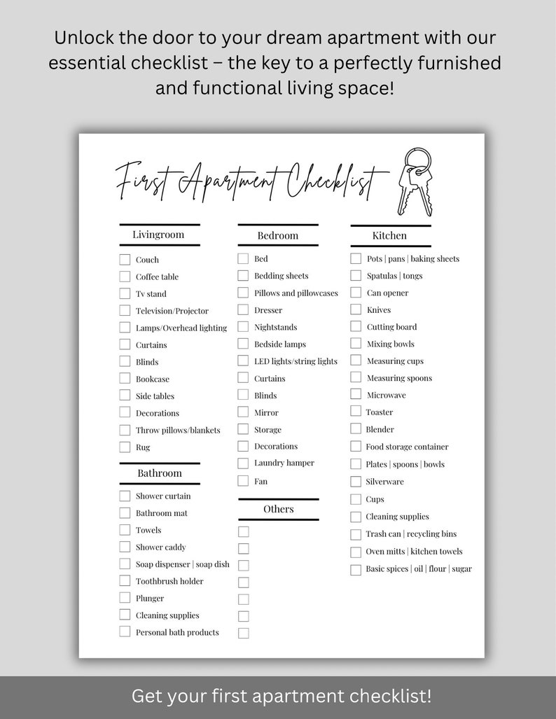 Complete First Apartment Checklist Printable for Moving Day Ultimate ...