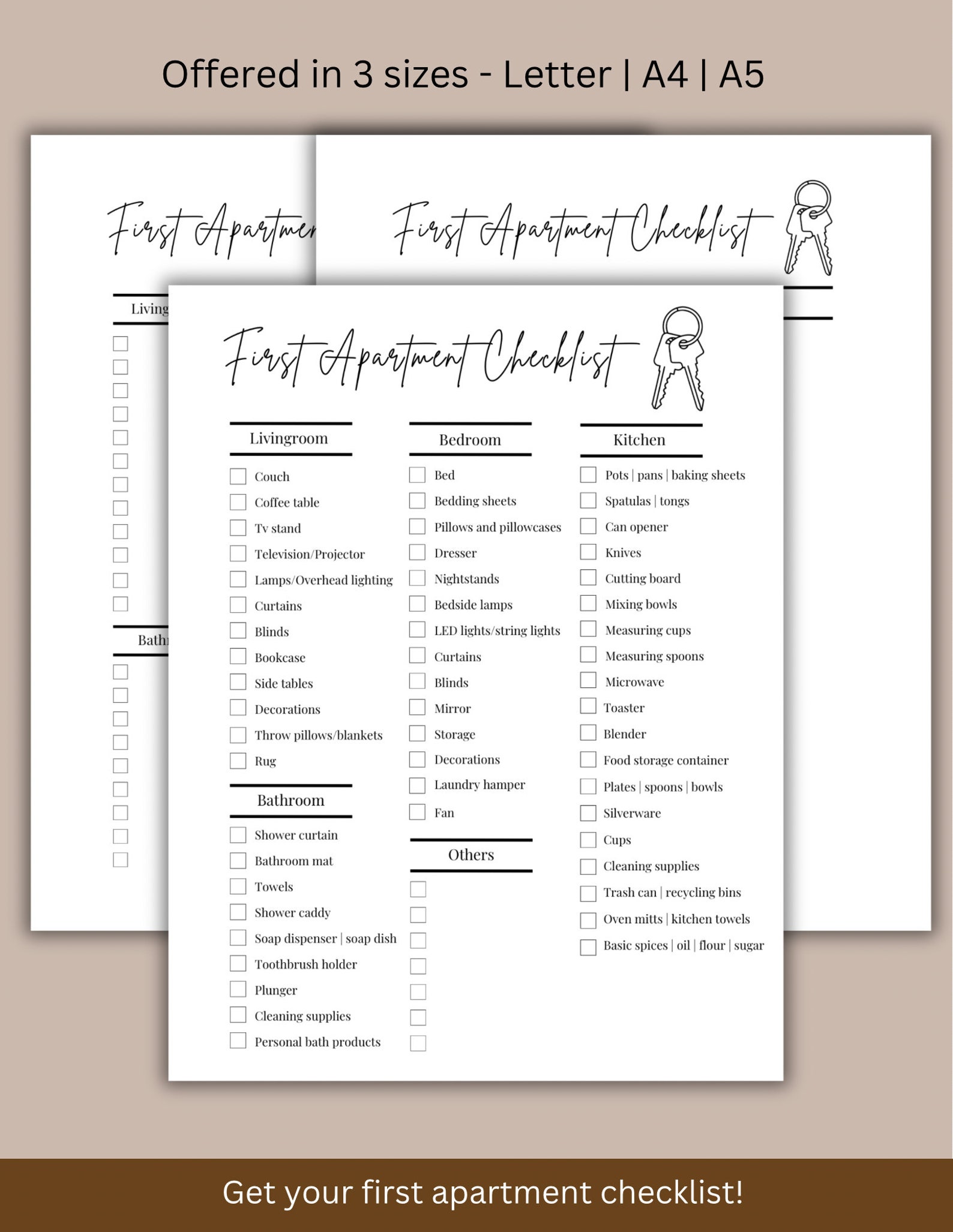 First Apartment Checklist Printable for Moving Out Planner New Home ...