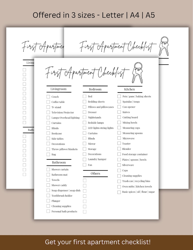 First Apartment Checklist Printable for Moving Out Planner New Home ...