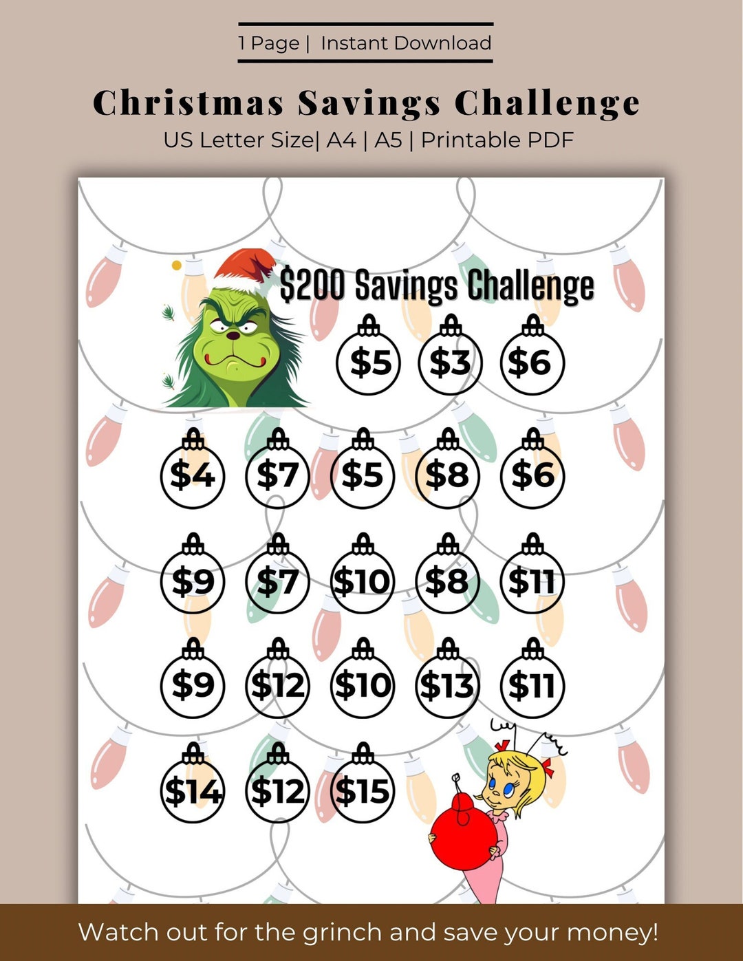Grinch Savings Challenge Printable Fun Money-saving Holiday - Etsy UK