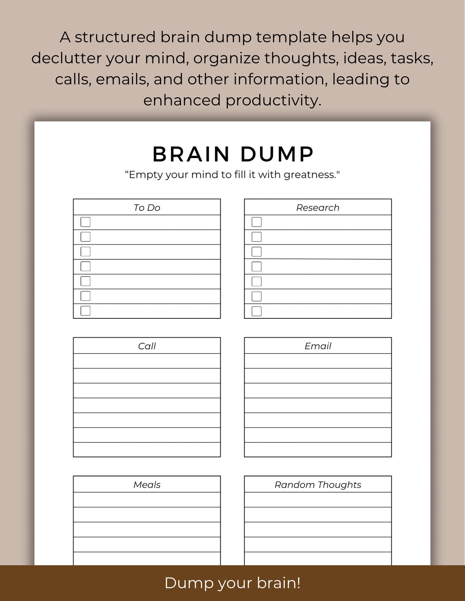 Brain Dump Printable Brain Dump Template ADHD Brain Dump - Etsy