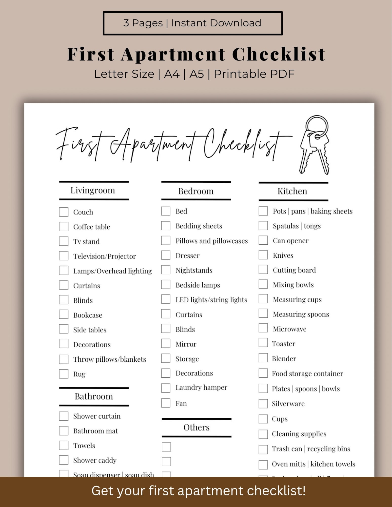 First Apartment Checklist Printable for Moving Out Planner New Home ...
