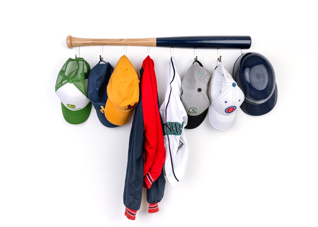 Baseball Bat Hat Rack for Organizing Caps, Coats, Jerseys, Equipment ...