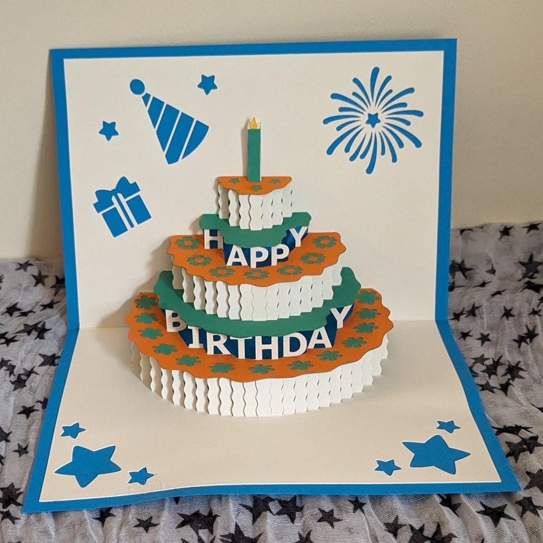 Pop up Birthday Cake Card Blue or Pink - Etsy