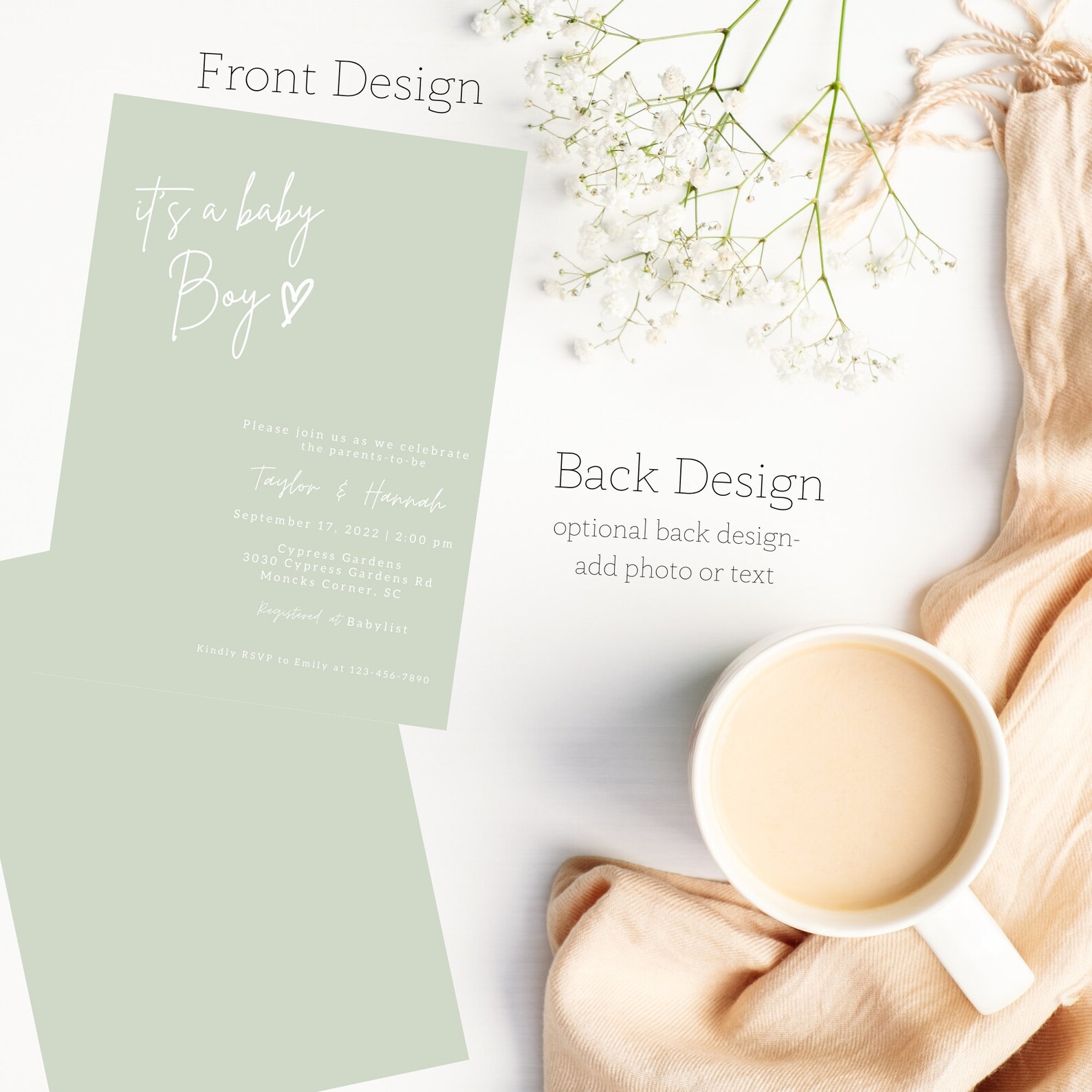 Minimalist Sage Green Baby Shower | It's a Baby Boy Baby Shower ...