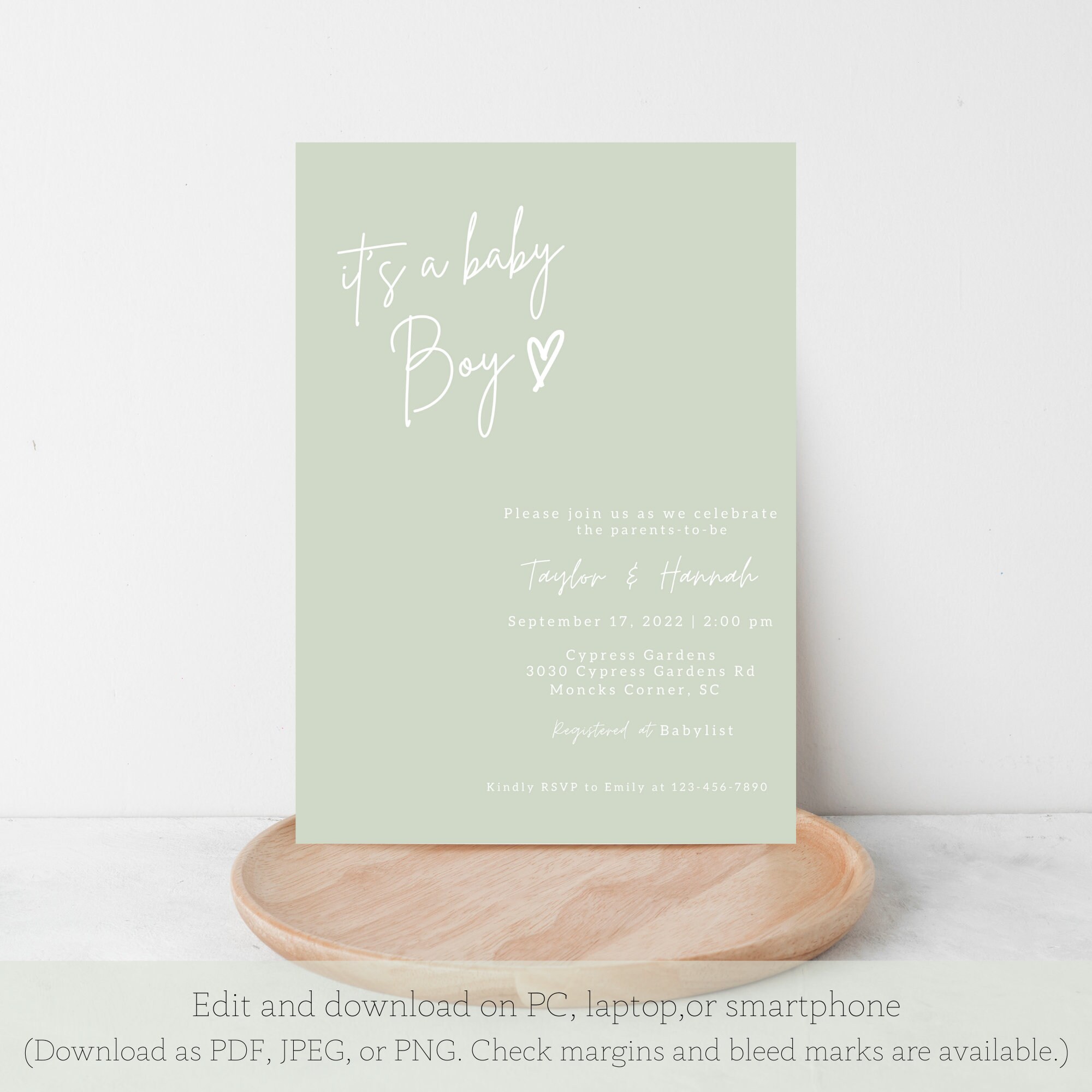 Minimalist Sage Green Baby Shower | It's a Baby Boy Baby Shower ...