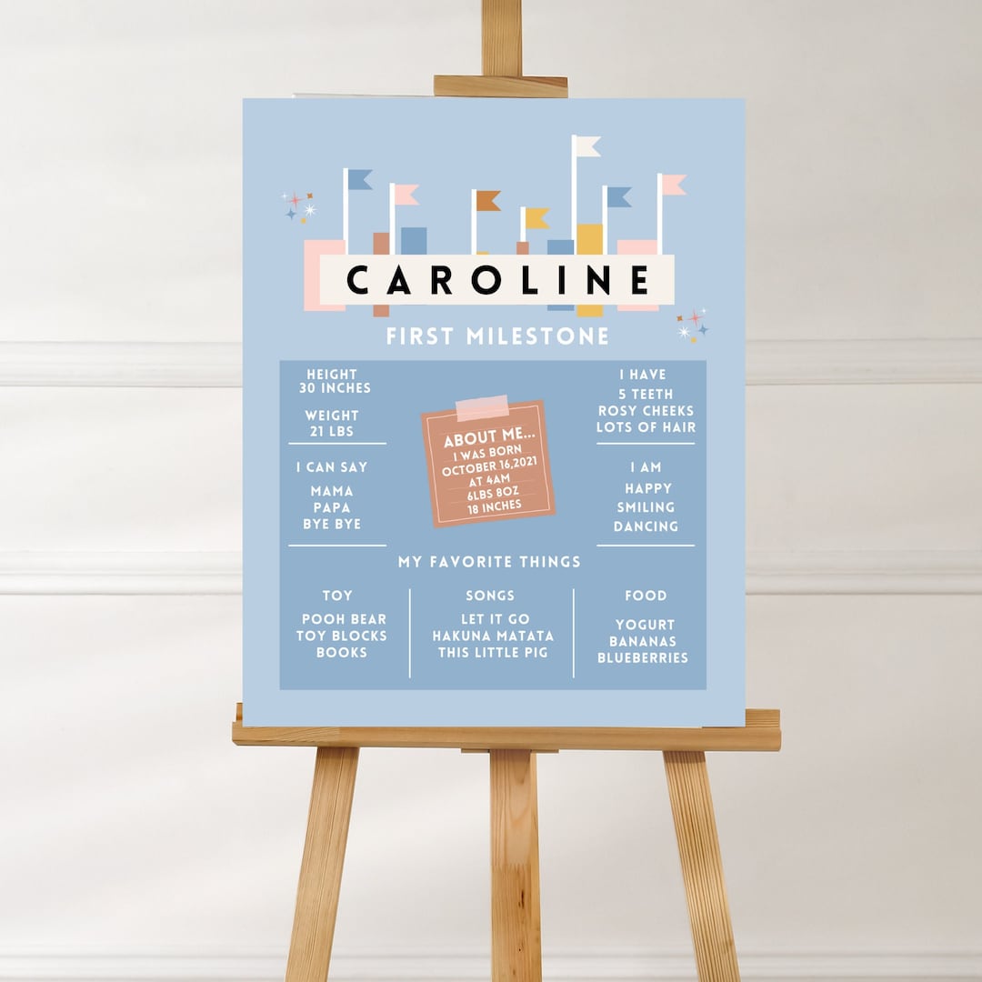 Blue Retro Theme Park Milestone Poster | Birthday Milestone Board ...