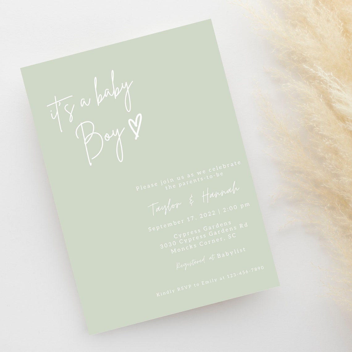 Minimalist Sage Green Baby Shower | It's a Baby Boy Baby Shower ...