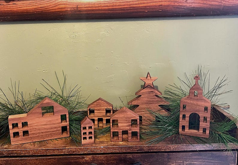 Wooden Christmas Village, Hygge Christmas Village Display for Mantel ...