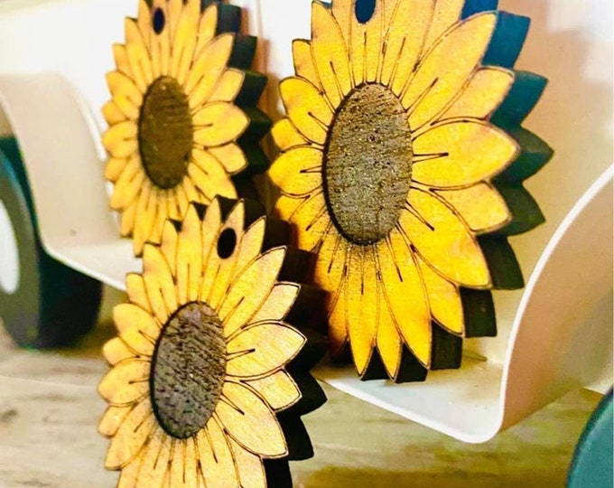 Sunflower Decor Rustic Ornament Set of 10 Handmade Sunflower Farmhouse ...