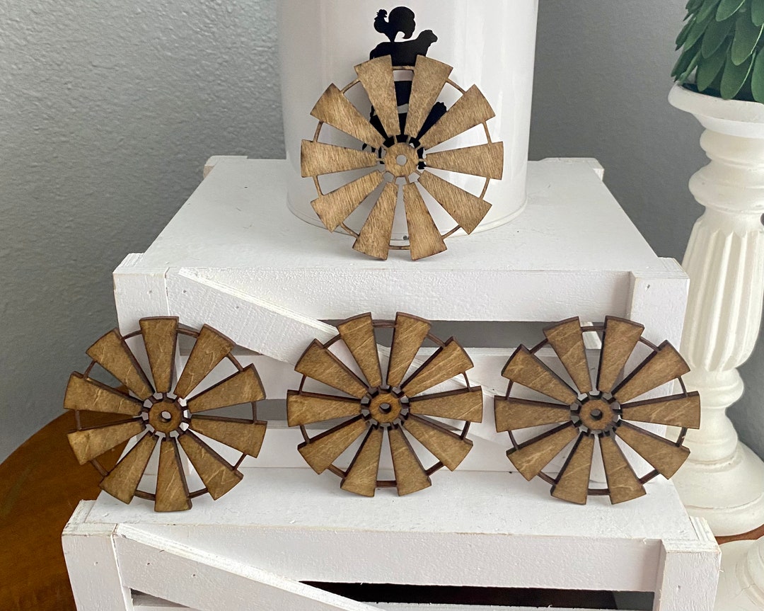 Set of 4 Handmade Farmhouse Inspired Wood Windmill Coasters Gift WMS - Etsy