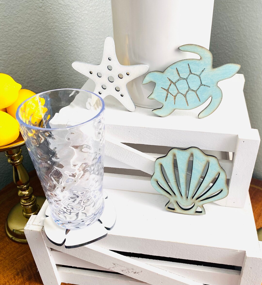 Set of 4 Handmade Coastal Inspired Beach Themed Coasters CC - Etsy