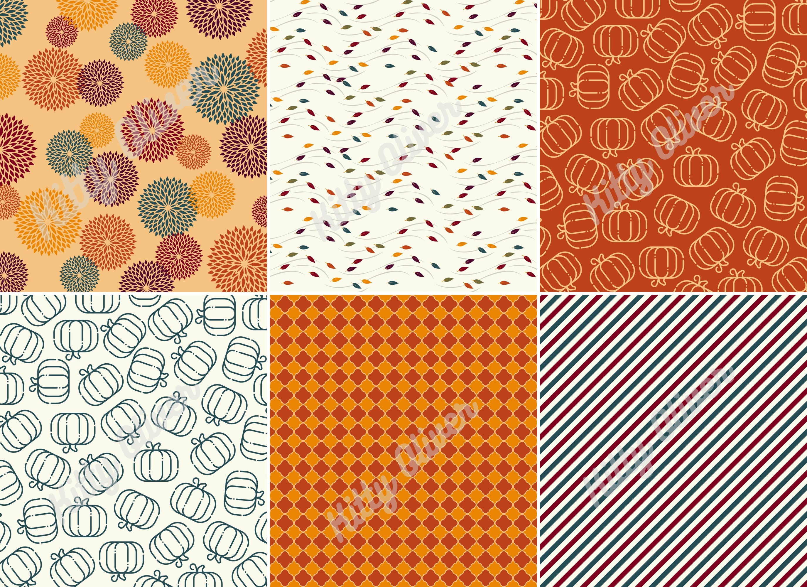 Autumn Patterns in Rich Fall Colors, Printable Digital Paper Download ...
