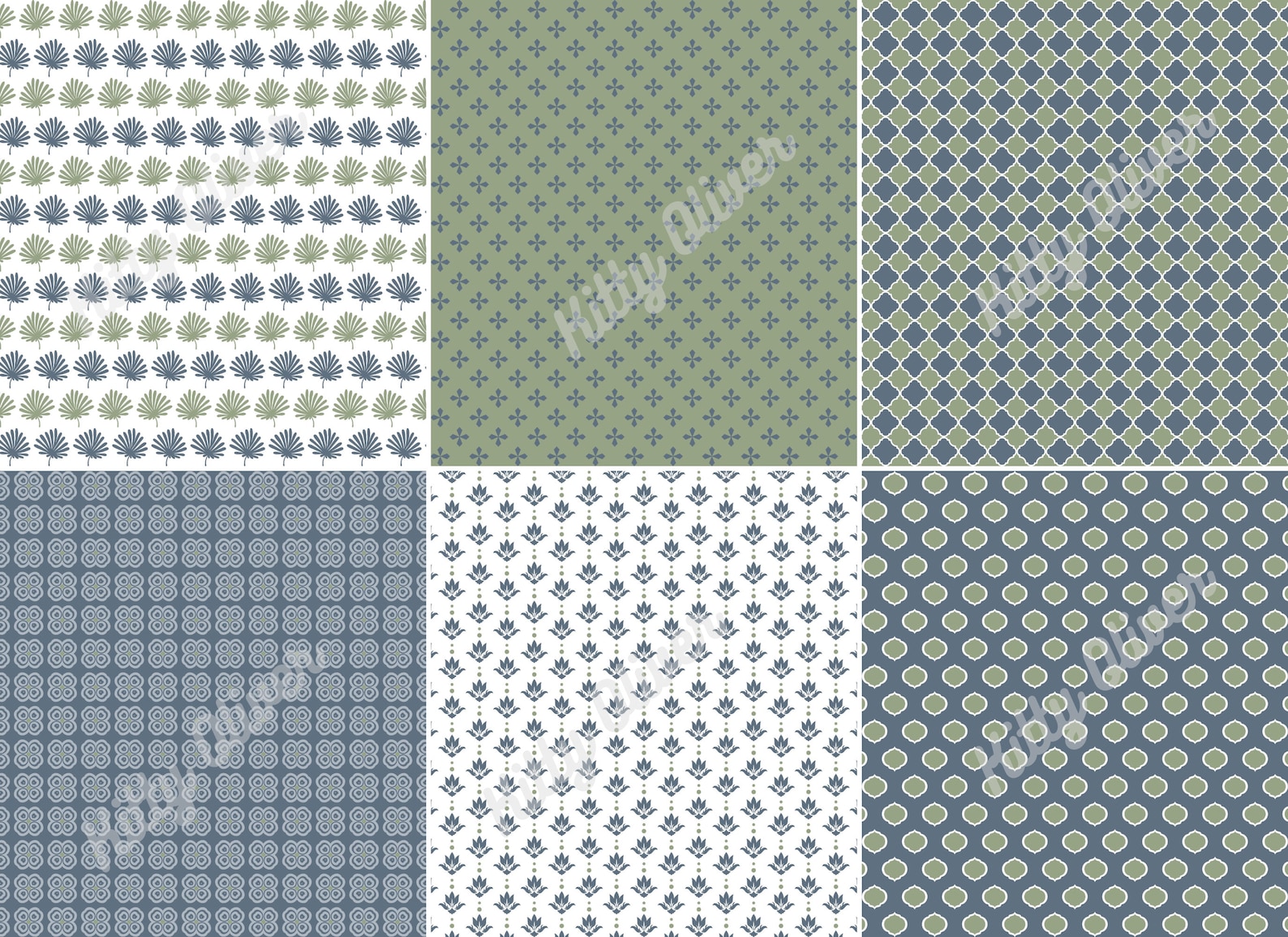 Sage Green and Blue Patterns Paper Pack | Printable Digital Paper ...