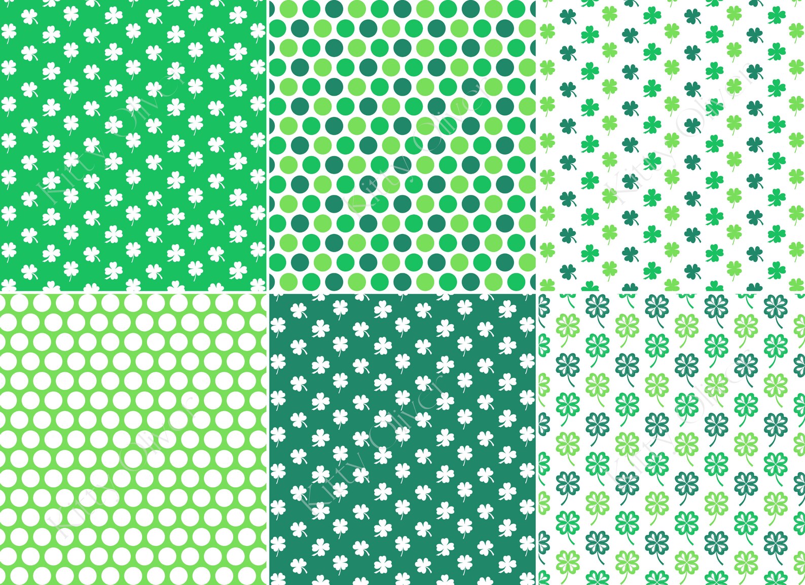 Green St. Patrick's Day Digital Paper Pack, Shamrocks & Hearts ...