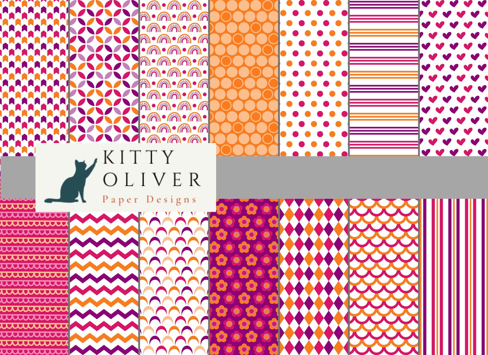 Vibrant Purple, Orange, Pink Paper Pack | Printable Digital Paper ...