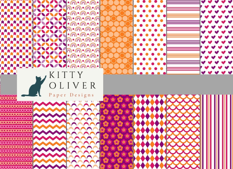 Vibrant Purple, Orange, Pink Paper Pack | Printable Digital Paper ...