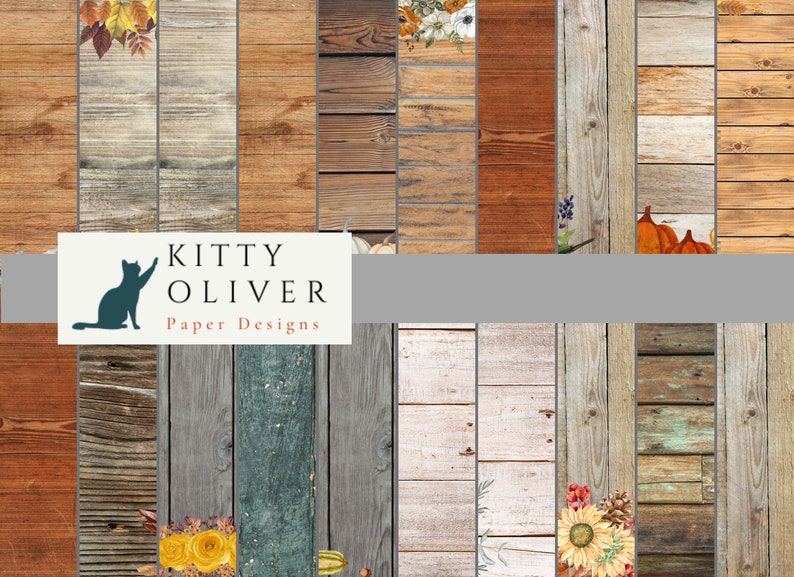 Wood Backgrounds W Autumn Watercolor Elements | Printable Digital Paper ...