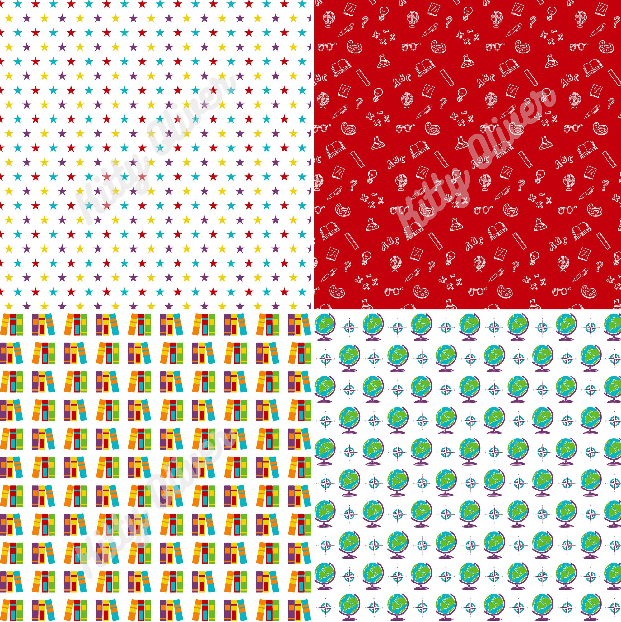 Back to School Paper Pack in Rainbow Colors | Printable Digital Paper ...