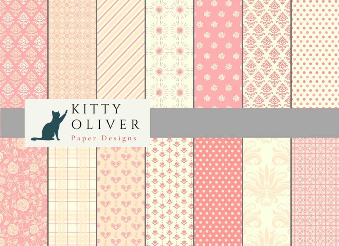 Pink and Cream Damask & Floral Baby Girl Digital Paper Pack | Printable ...