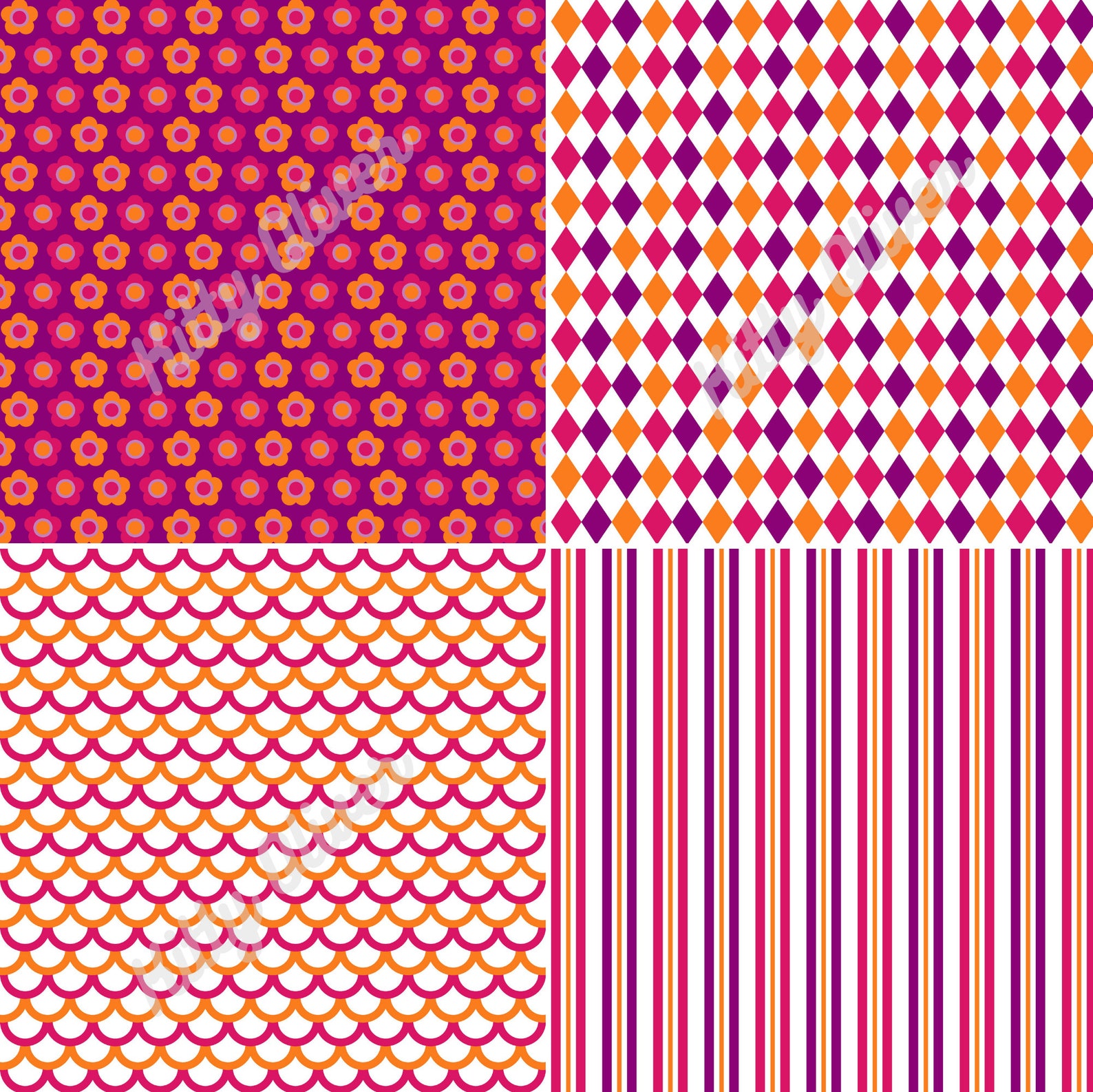 Vibrant Purple, Orange, Pink Paper Pack | Printable Digital Paper ...