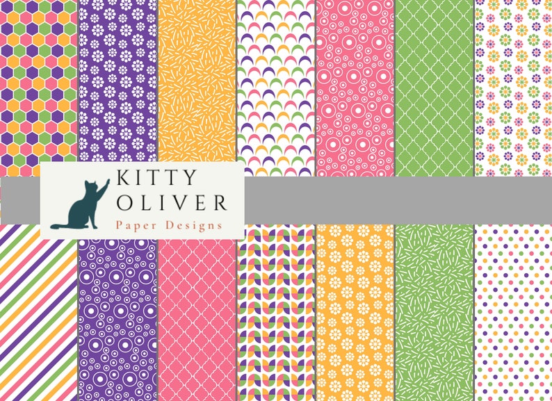 Happy Paper Pack in Purple Pink Orange Green | Printable Digital Paper ...