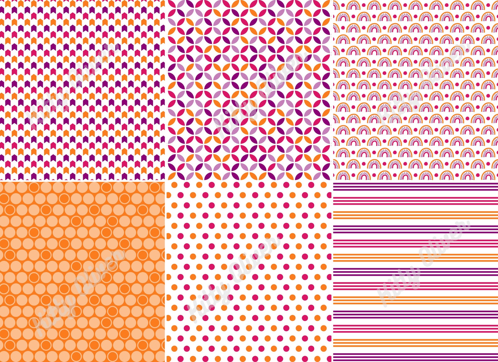Vibrant Purple, Orange, Pink Paper Pack | Printable Digital Paper ...