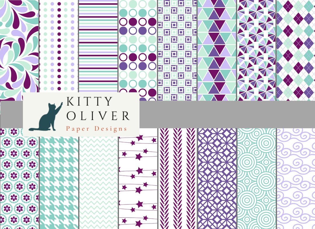 Purple and Turquoise Patterns, Printable Digital Paper Download for ...