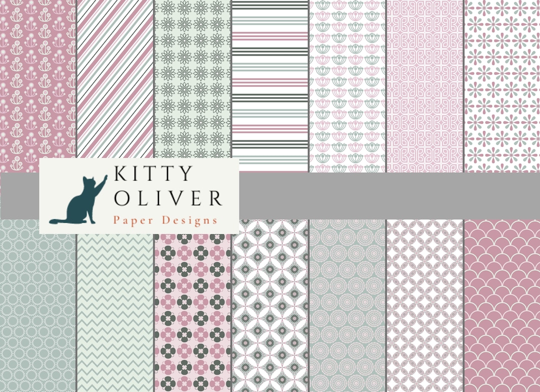 Pink and Gray Geometric Patterns Paper Pack | Printable Digital Paper ...