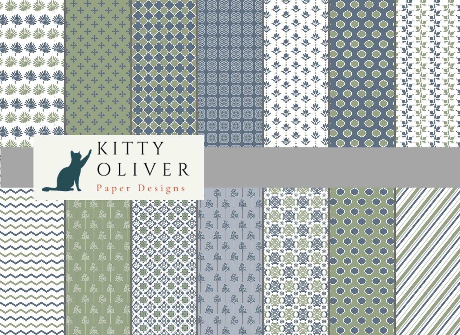 Sage Green and Blue Patterns Paper Pack | Printable Digital Paper ...