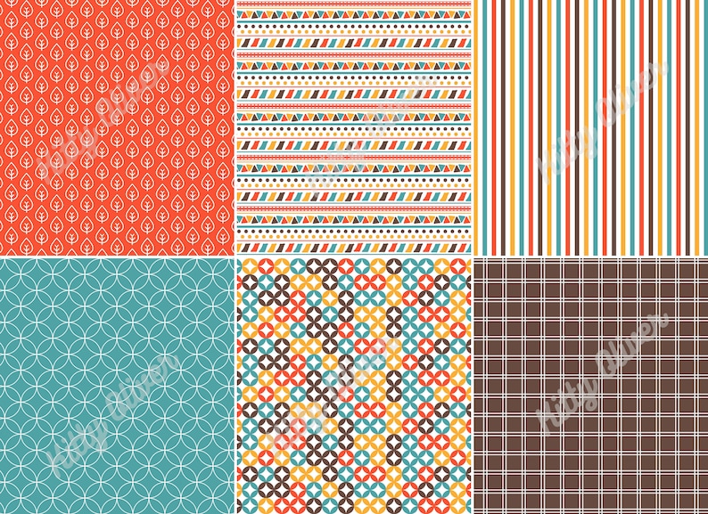 Geometric Paper Pack in Brown Yellow Turquoise Orange | Printable ...