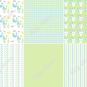 Twin Baby Boy Paper Pack in Blue and Green | Printable Digital Paper ...