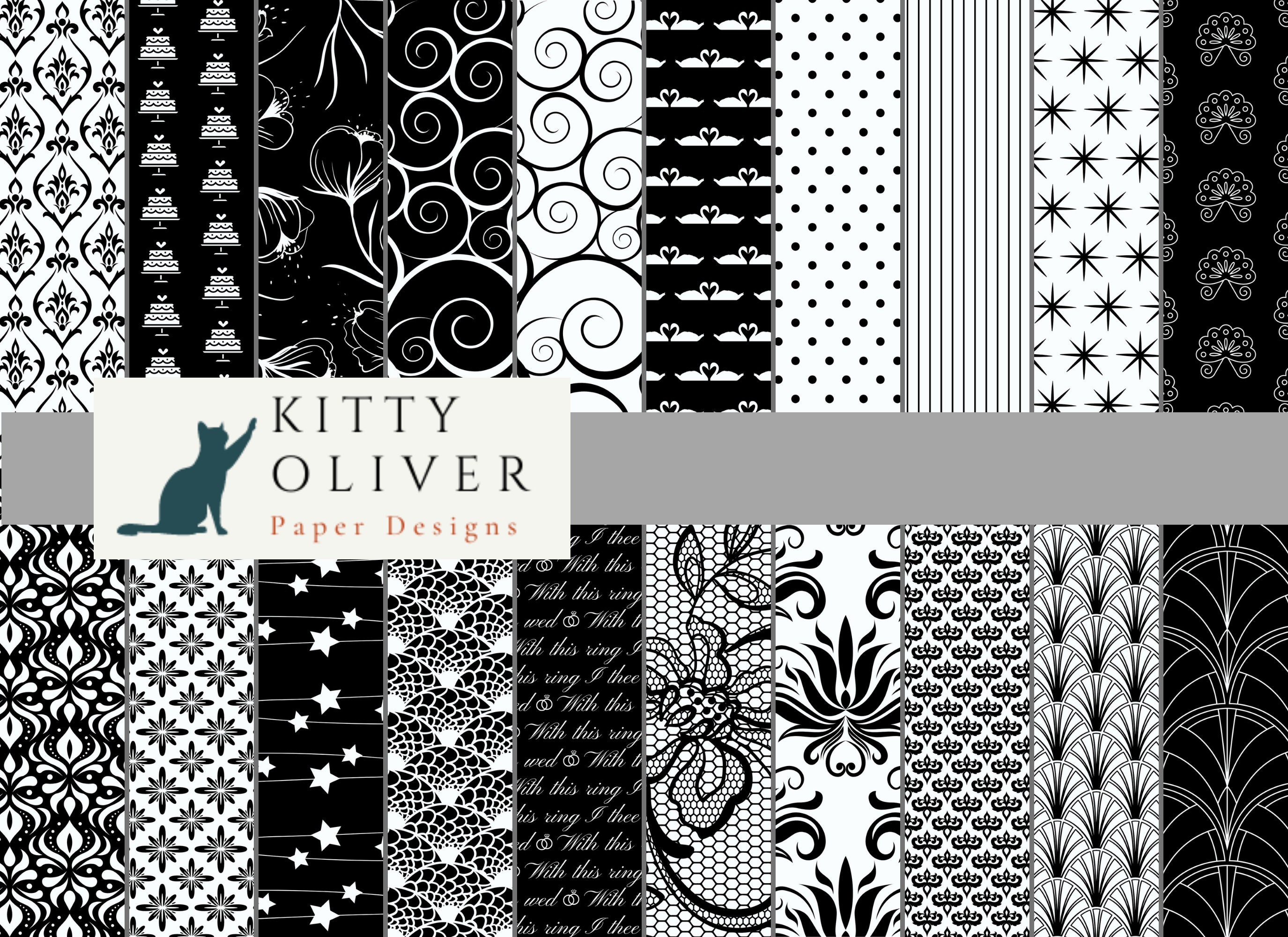 Elegant Black and White Wedding Paper Pack,digital Paper Download for ...