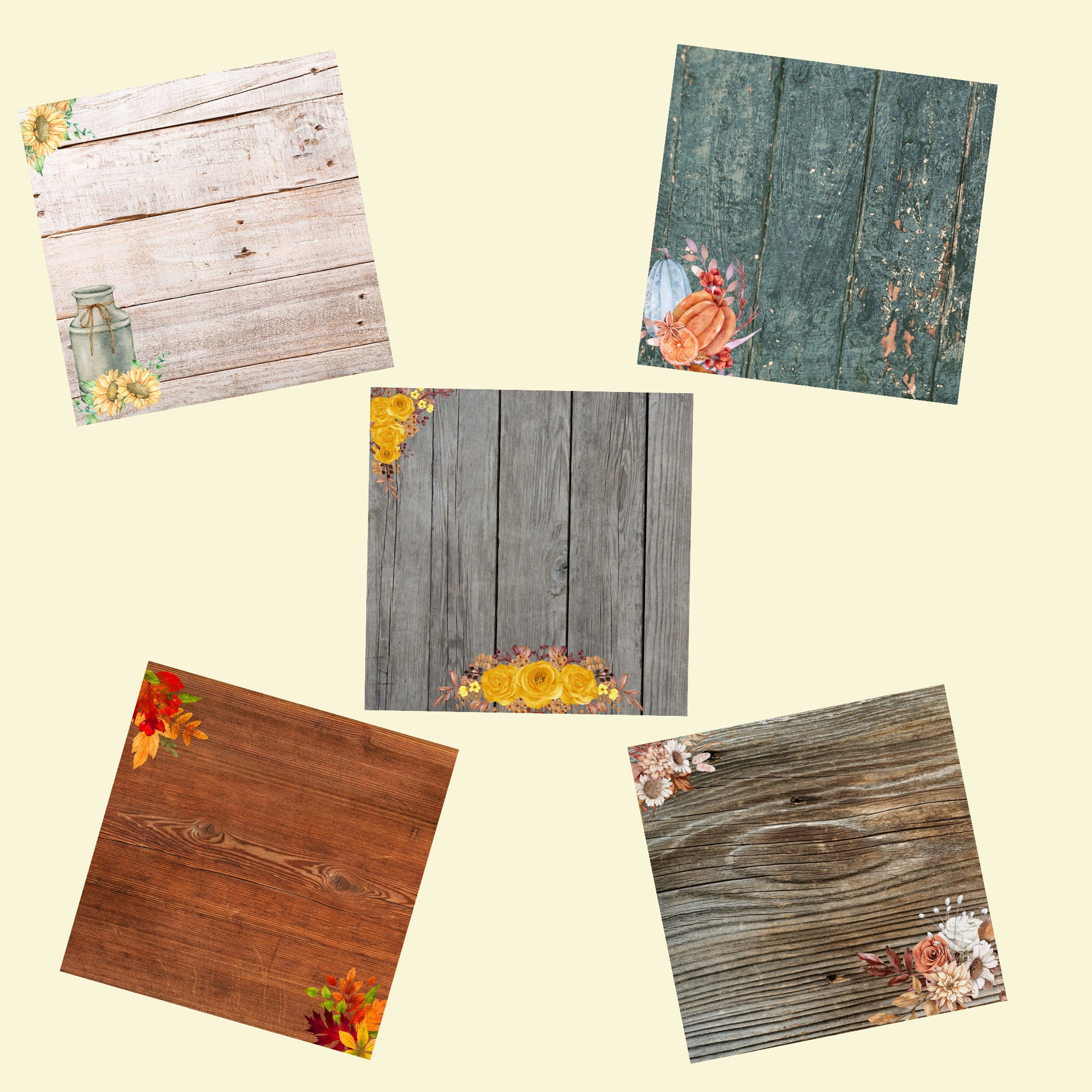 Wood Backgrounds W Autumn Watercolor Elements | Printable Digital Paper ...