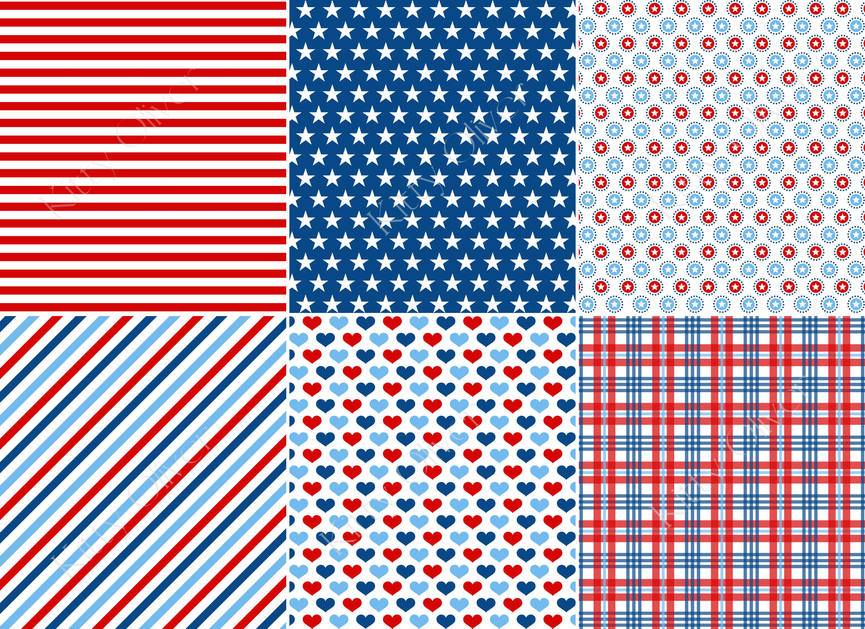 Red, White and Blue Patriotic 4th of July Digital Paper Pack ...