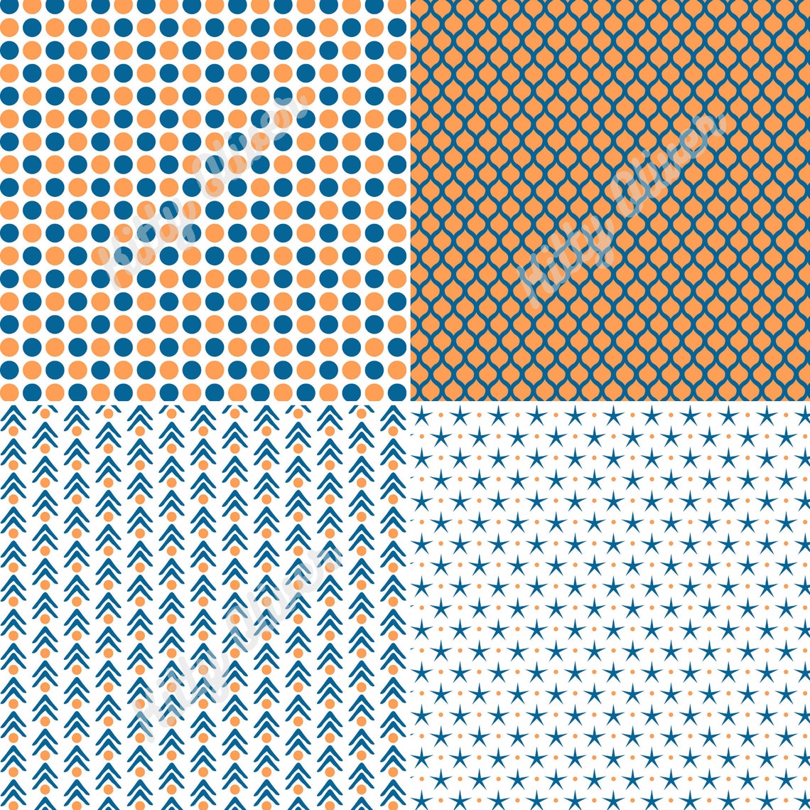 Blue and Orange Geometric Patterns Paper Pack | Printable Digital Paper ...