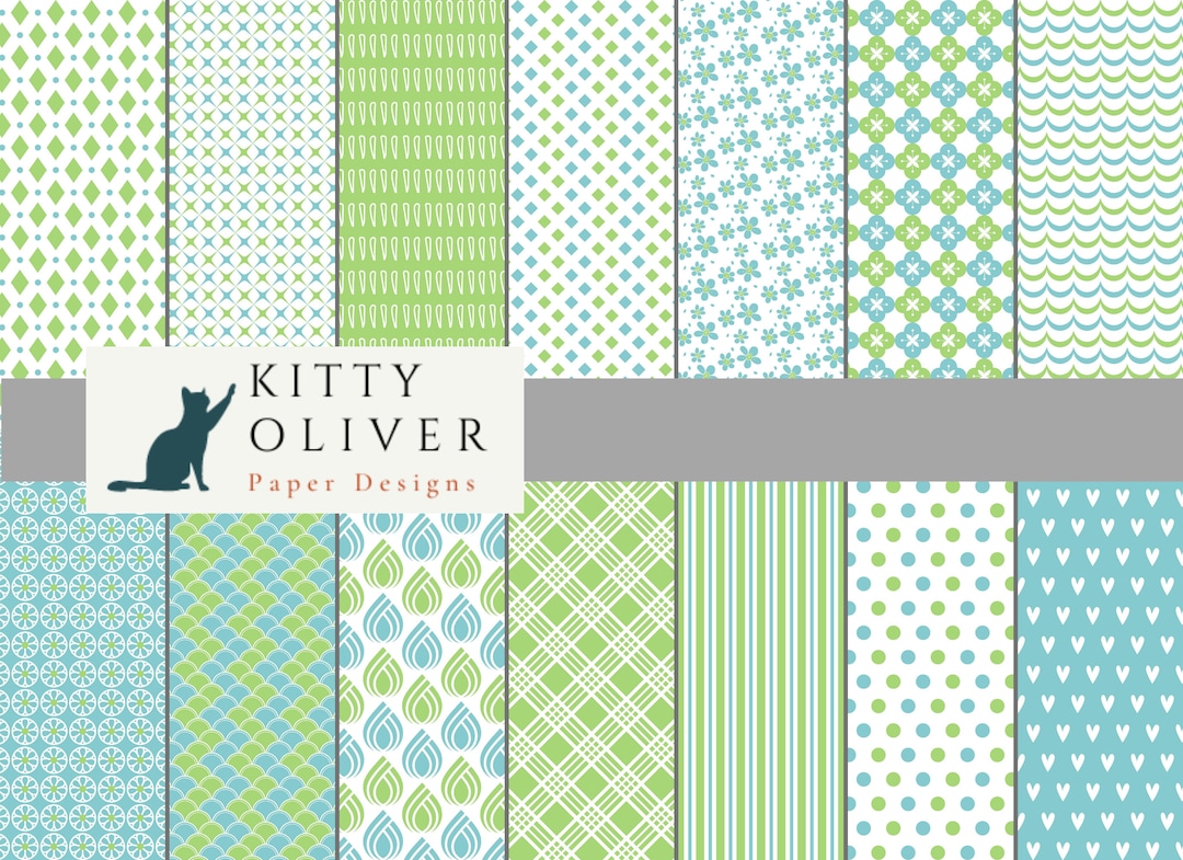 Light Blue and Green Digital Paper Pack | Printable Digital Paper ...