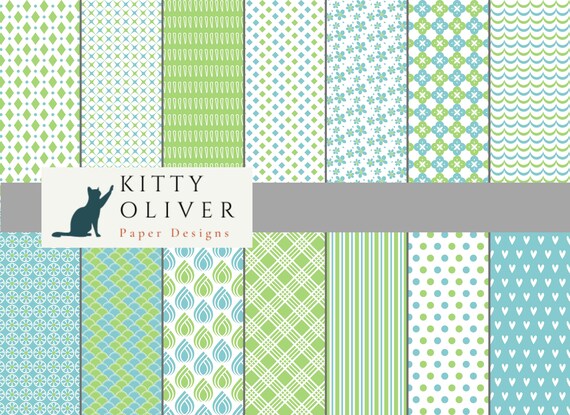 Light Blue and Green Digital Paper Pack Printable Digital - Etsy