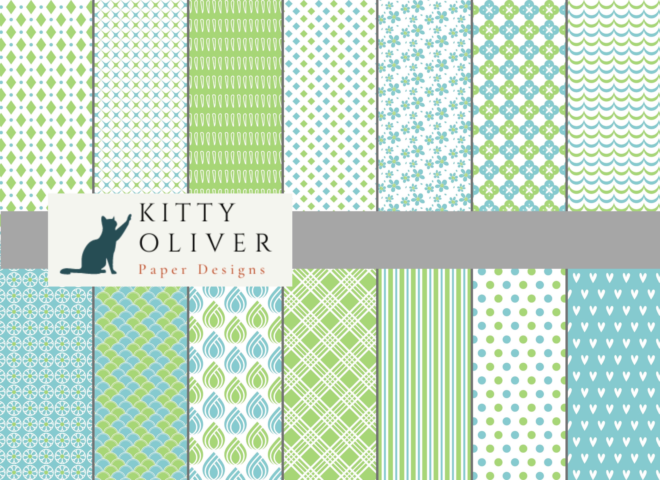 Light Blue and Green Digital Paper Pack | Printable Digital Paper ...