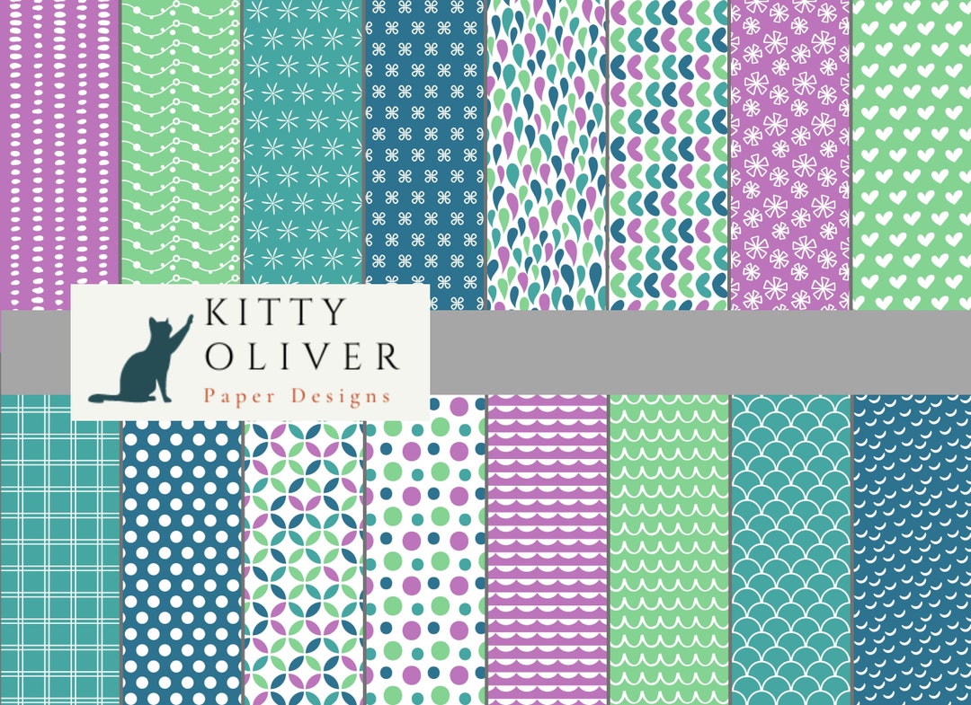 Purple, Green, Turquoise, Blue Paper Pack | Printable Digital Paper ...