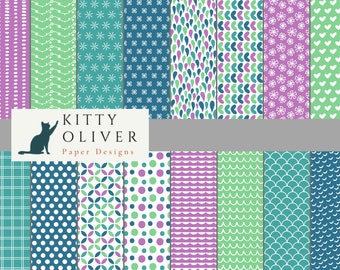 Light Blue and Green Digital Paper Pack Printable Digital Paper ...