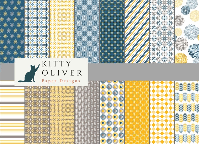 Yellow, Gray and Teal Digital Paper Pack | Printable Digital Paper ...
