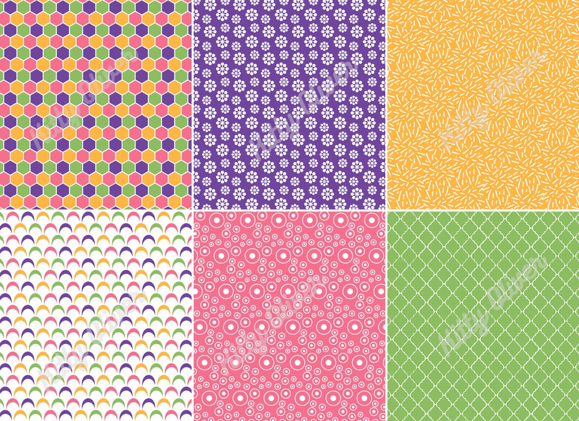 Happy Paper Pack in Purple Pink Orange Green | Printable Digital Paper ...
