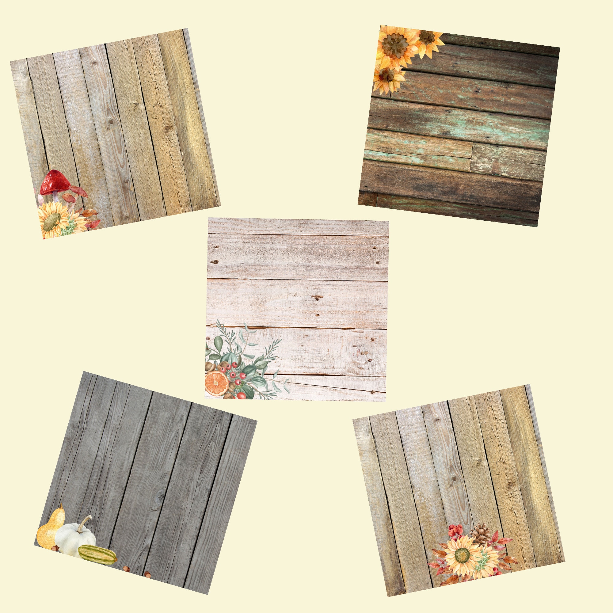 Wood Backgrounds W Autumn Watercolor Elements | Printable Digital Paper ...