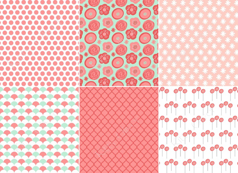 Fresh Coral and Aqua Digital Paper Pack | Printable Digital Paper ...