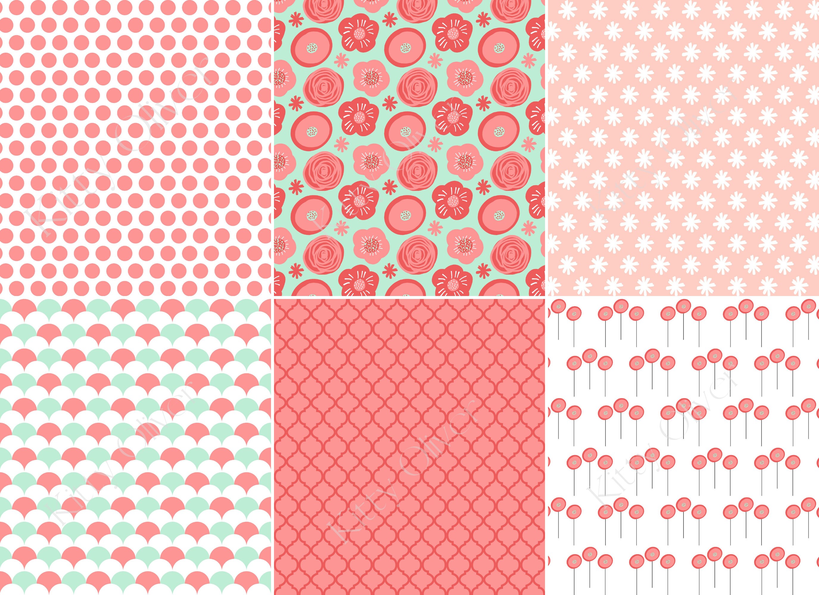 Fresh Coral and Aqua Digital Paper Pack | Printable Digital Paper ...